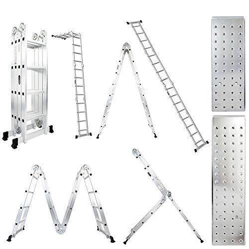 LUISLADDERS 15.5 Feet Aluminum Multi-Purpose Extendable Ladder Folding ...
