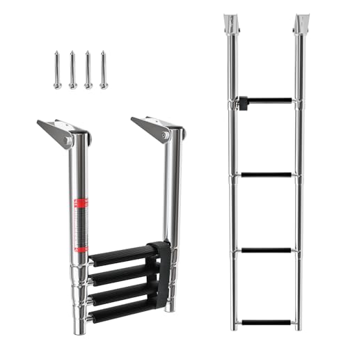 LUISLADDERS Boat Ladder 4 Step Folding, Heavy Duty 316 Stainless Steel ...