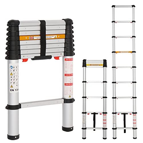 LUISLADDERS Telescoping Ladder, 8.5 FT One-Button Retraction Aluminum ...