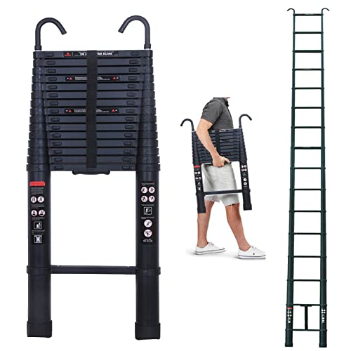 Telescoping Ladder with 2 Detachable Roof Hooks, 20 FT Aluminum ...